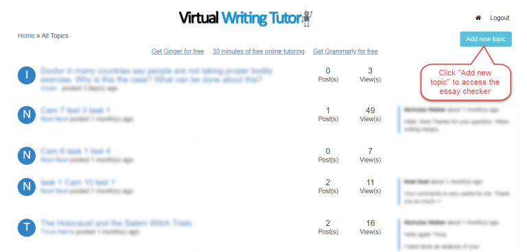 Essay Checker - Virtual Writing Tutor - free ESL grammar checker